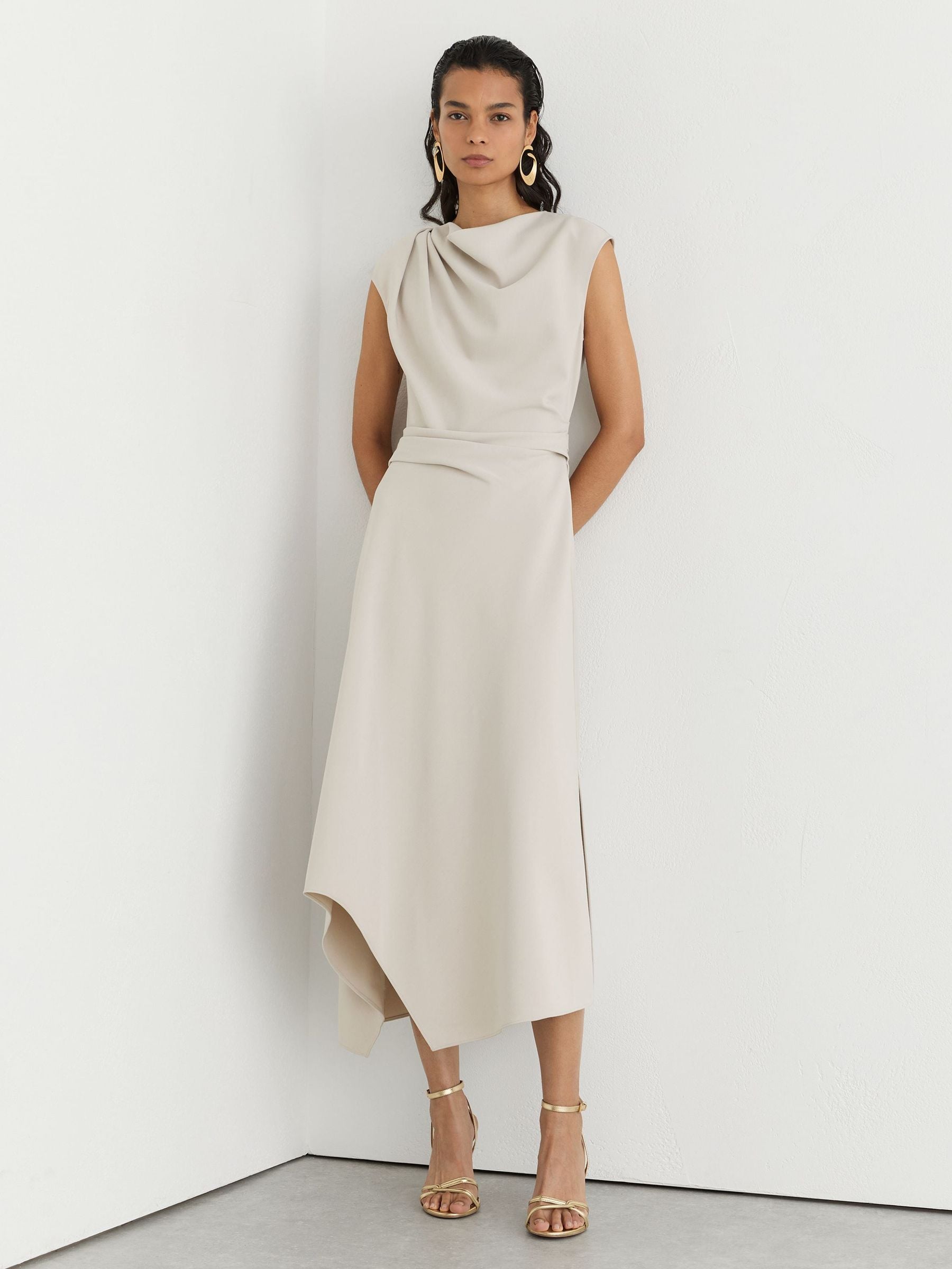 REISS REISS Camilla Gathered-Detail Draped Midi Dress